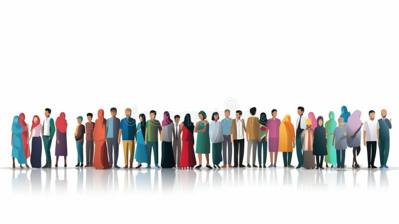 World Population Day. a Group of People on the Map of the Planet Earth ...