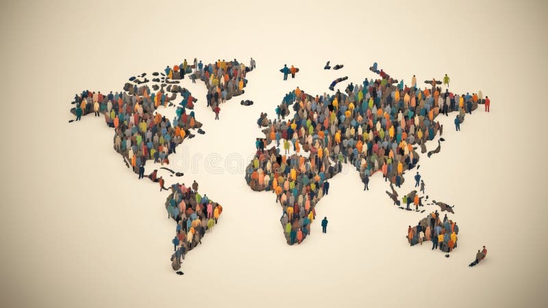 World Population Day. a Group of People on the Map of the Planet Earth ...