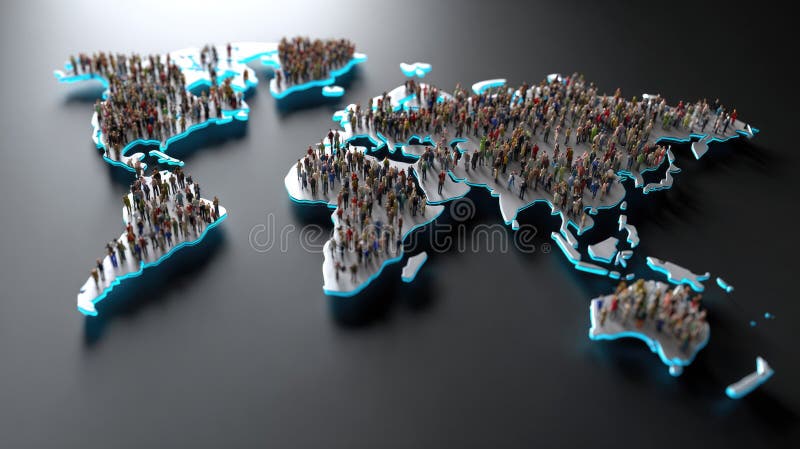 On World Population Day, Numerous Figures Stand on a Creative Map of ...