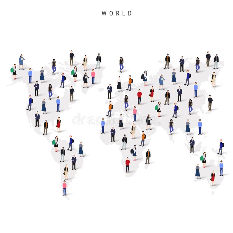 World Population Map. Large Group of People in a Shape of World Map ...