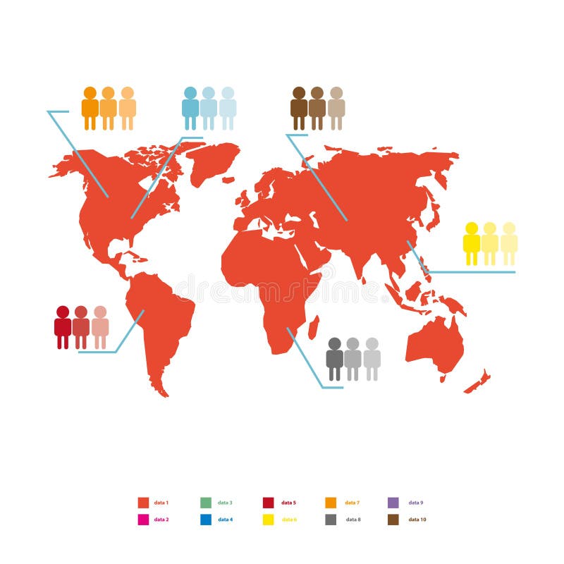 World Population Statistic Vector Illustration. Red Global Map Stock ...