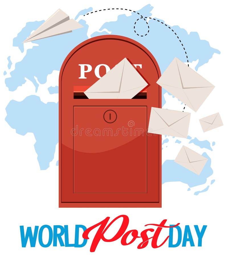 World Post Day Banner with a Post Box on World Map Stock Vector ...