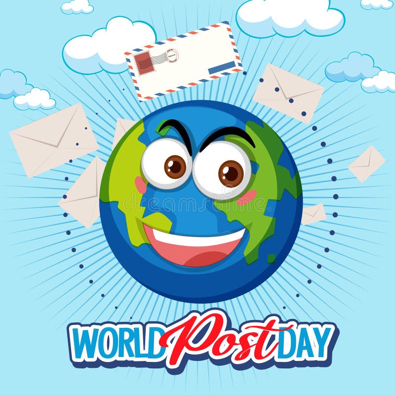World Post Day Banner with Smiling Earth Stock Vector - Illustration of ...