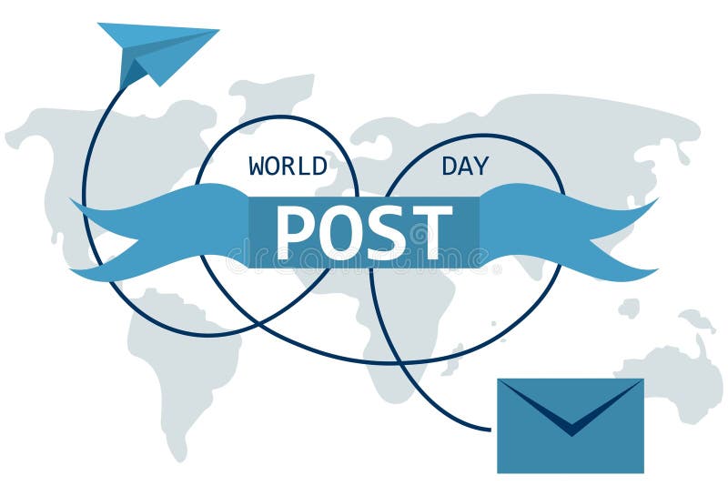 World Post Day. World Map, Ribbon and Plane. Mail Delivery Stock Vector ...