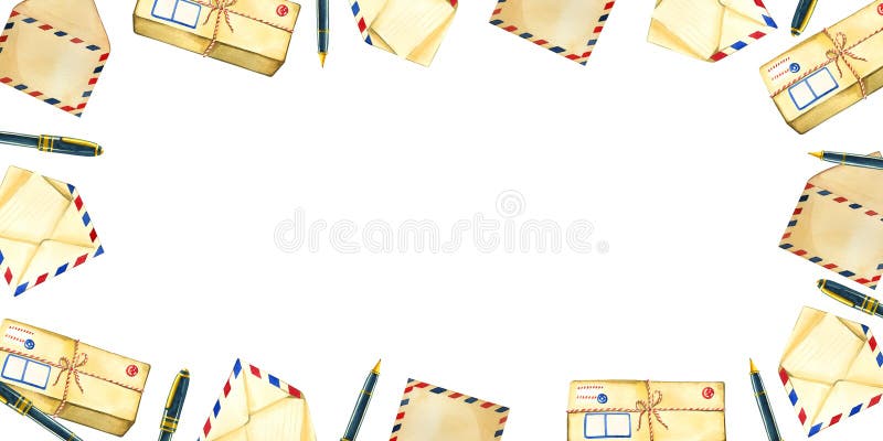 World Post Day. Rectangular Frame Made of Envelopes and Letters ...