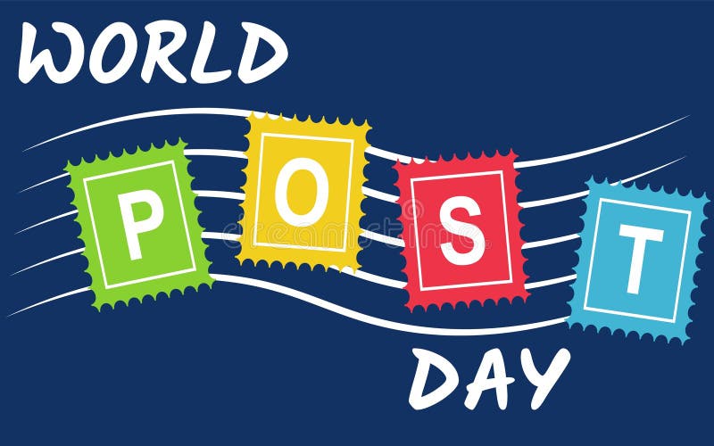 World Post Day. Stamps and White Wave. Mail Delivery Stock Vector ...