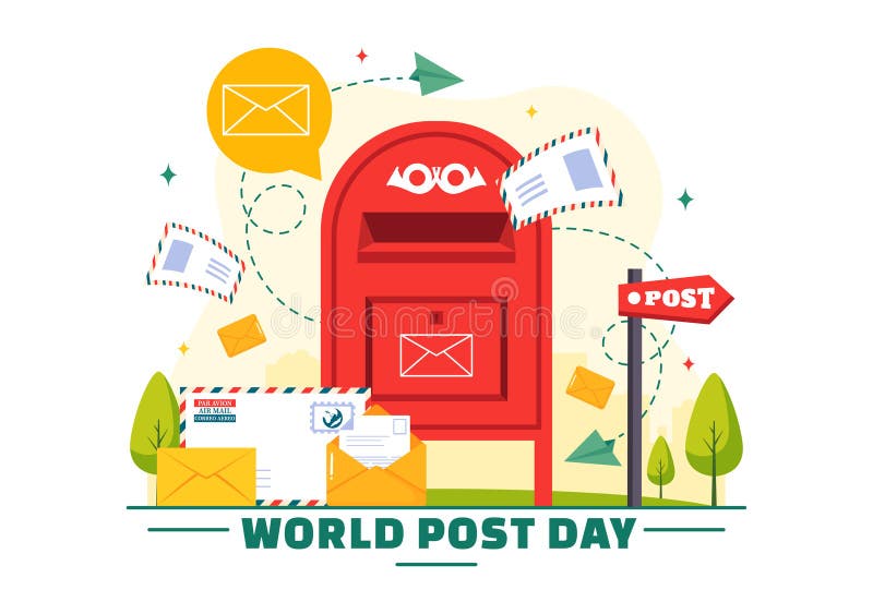 World Post Day Vector Illustration on October 9, Featuring a Red ...