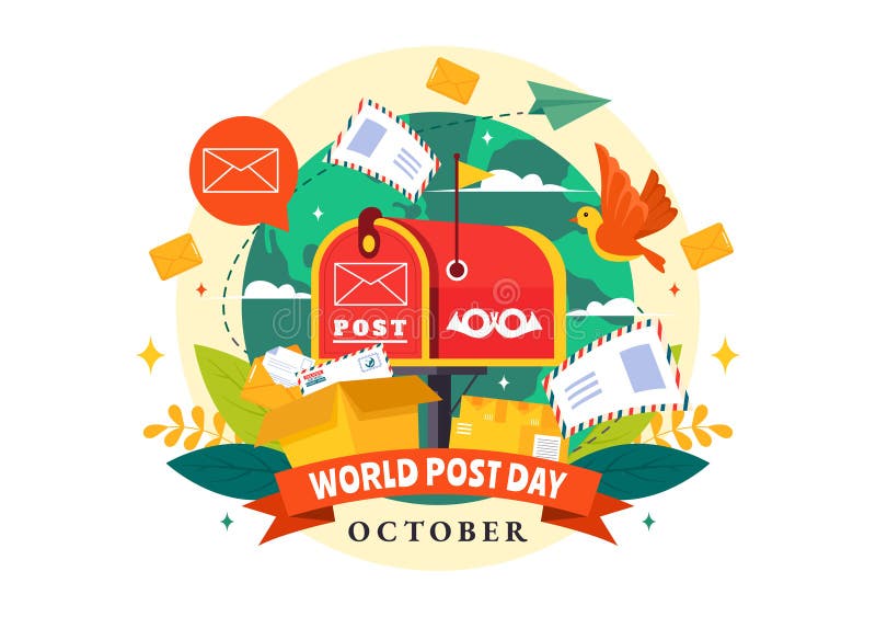 World Post Day Vector Illustration on October 9, Featuring a Red ...
