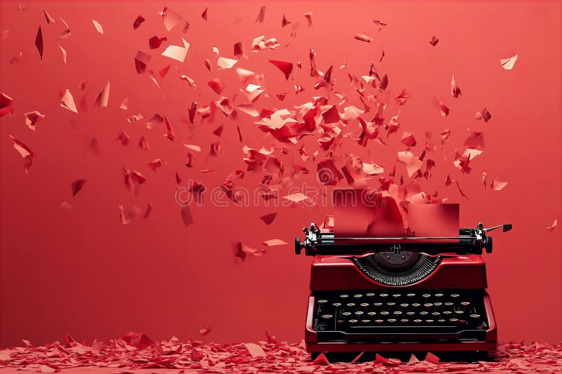 World Press Freedom Day Concept with Red Typewriter and Flying Sheets ...