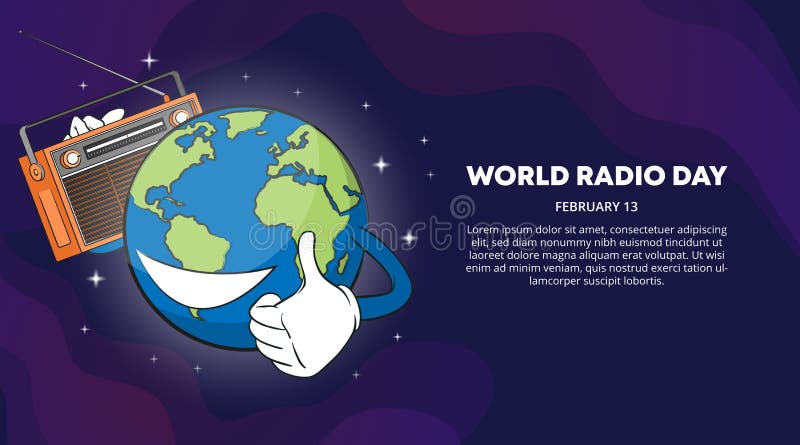 World Radio Day Background with a World Globe and Radio Receiver with a ...