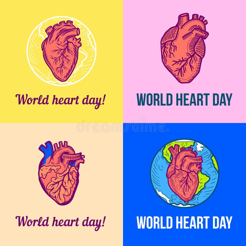 World Red Heart Day Banner Set, Hand Drawn Style Stock Illustration ...