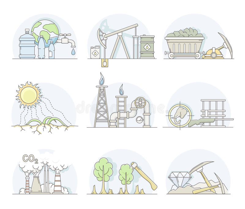 World Resources with Oil Extraction, Deforestation and Mining Line ...