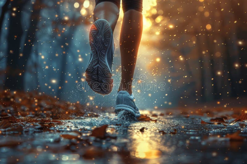 World Running Day. Close-up of Running Feet in the Park Stock Photo ...