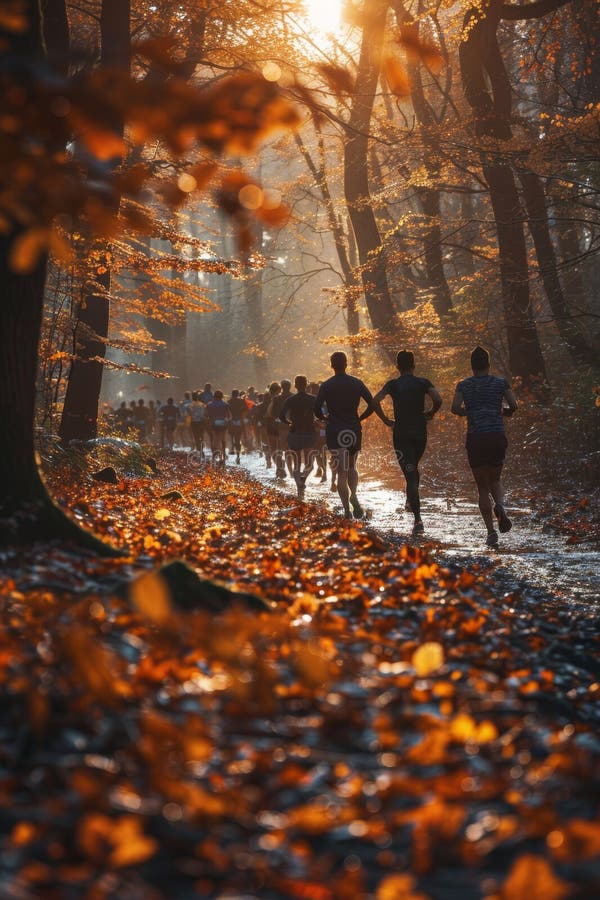 World Running Day. a Group of People are Running in Nature Stock Image ...