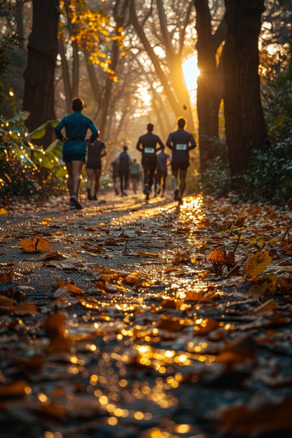 World Running Day. a Group of People are Running in Nature Stock Image ...
