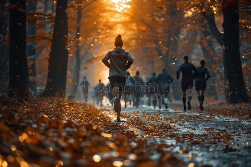 World Running Day. a Group of People are Running in Nature Stock Image ...