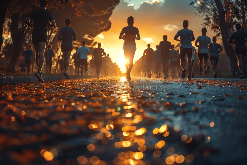 World Running Day. a Group of People are Running in Nature Stock Photo ...