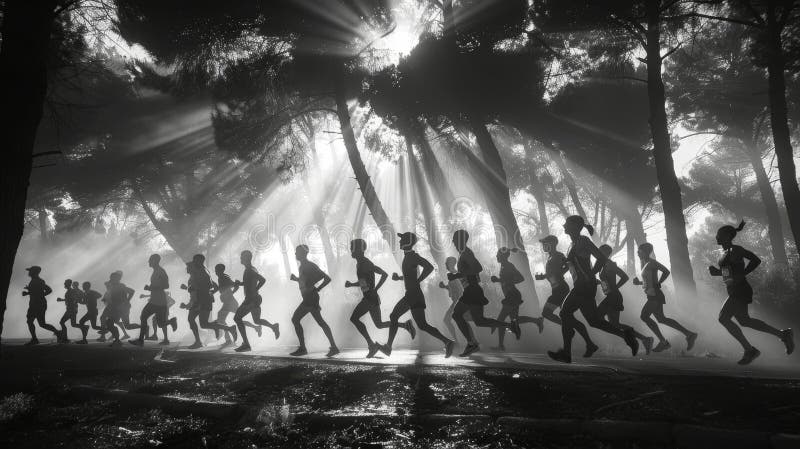 World Running Day. a Group of People are Running in Nature Stock Photo ...