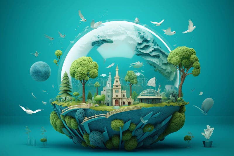 The World S Ecosystem in an Earth Sphere that Has Trees, Fish and Other ...