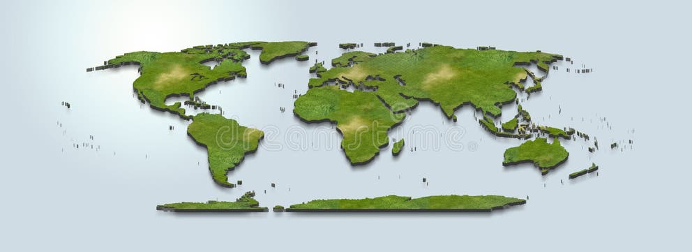 World Map is Green on a Blue 3d Background Stock Illustration ...