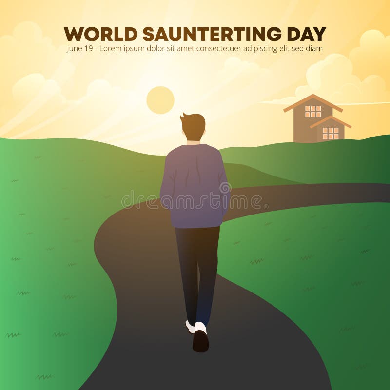 World Sauntering Day Design with a Man Sauntering in the Sunset Stock ...