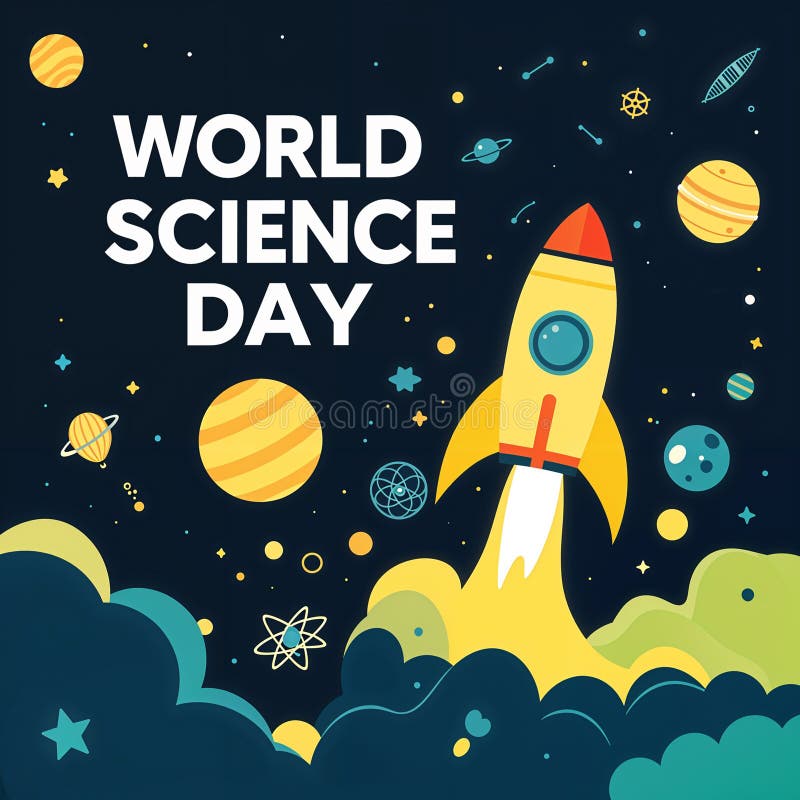 World Science Day Celebration Post Design Image with Rocket and Space ...