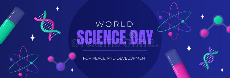 World Science Day Horizontal Banner Vector Illustration Design Stock ...