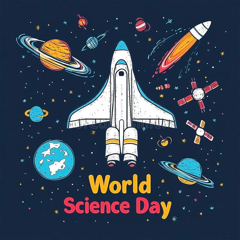 World Science Day Illustration with Space Shuttle and Planetary ...