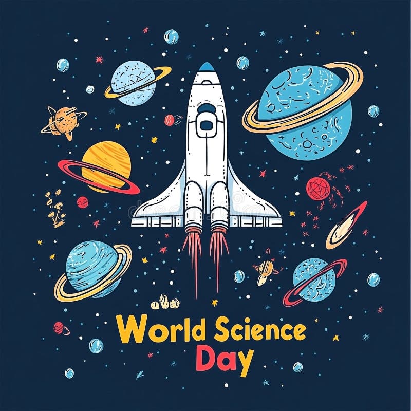 World Science Day Illustration with Space Shuttle and Planetary ...