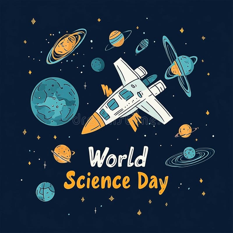 World Science Day Illustration with Space Shuttle and Planetary ...