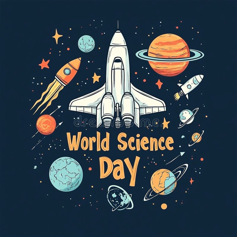 World Science Day Illustration with Space Shuttle and Planetary ...