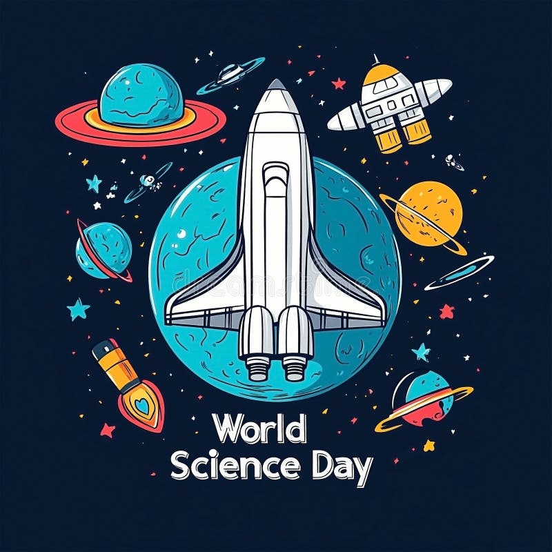 World Science Day Illustration with Space Theme Stock Illustration ...