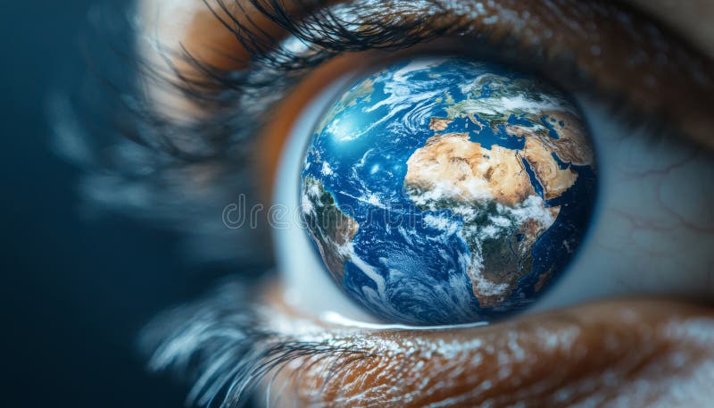 World Map Reflection in Human Eye Concept of Global Vision, Awareness ...