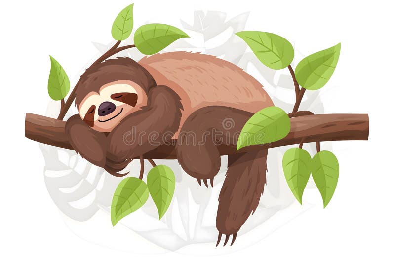 World Sleep Day. Cute Sloth Sleeping on a Branch in Flat Style. Stock ...