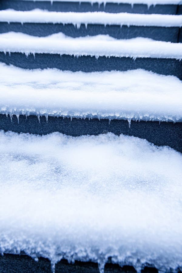 World Snow Day Snow-covered Steps with Icicles Stock Illustration ...