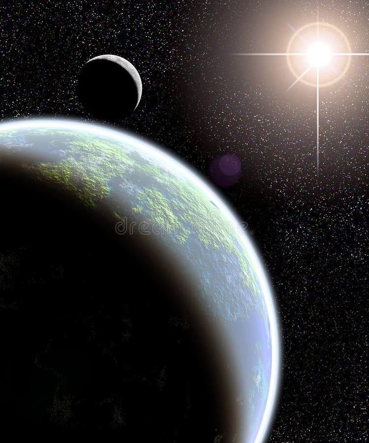 World in space with moon stock illustration. Illustration of outer ...