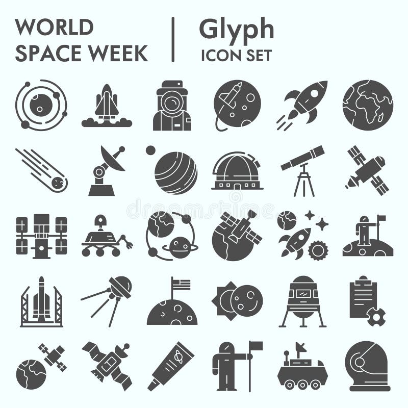 World Space Week Solid Icon Set, Outer Space Set Symbols Collection ...