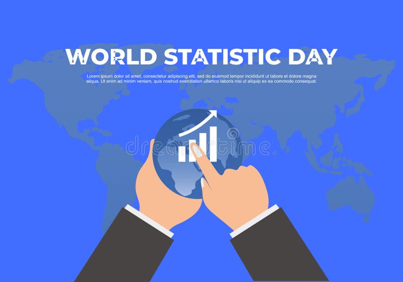 World Statistic Day Background with Hand Hold World Earth Map on Blue ...