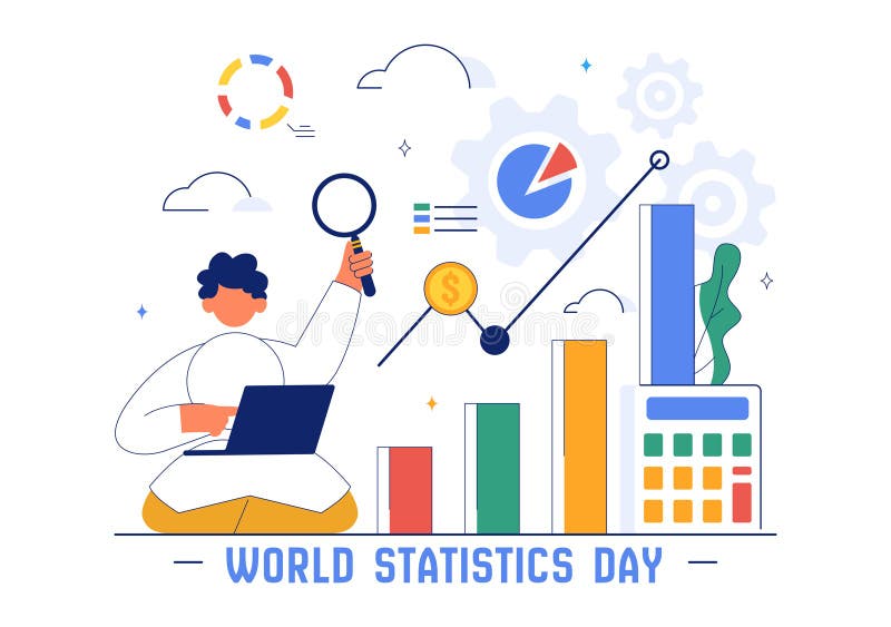 World Statistics Day Vector Illustration Featuring Data Calculation for Socioeconomic Planning ...