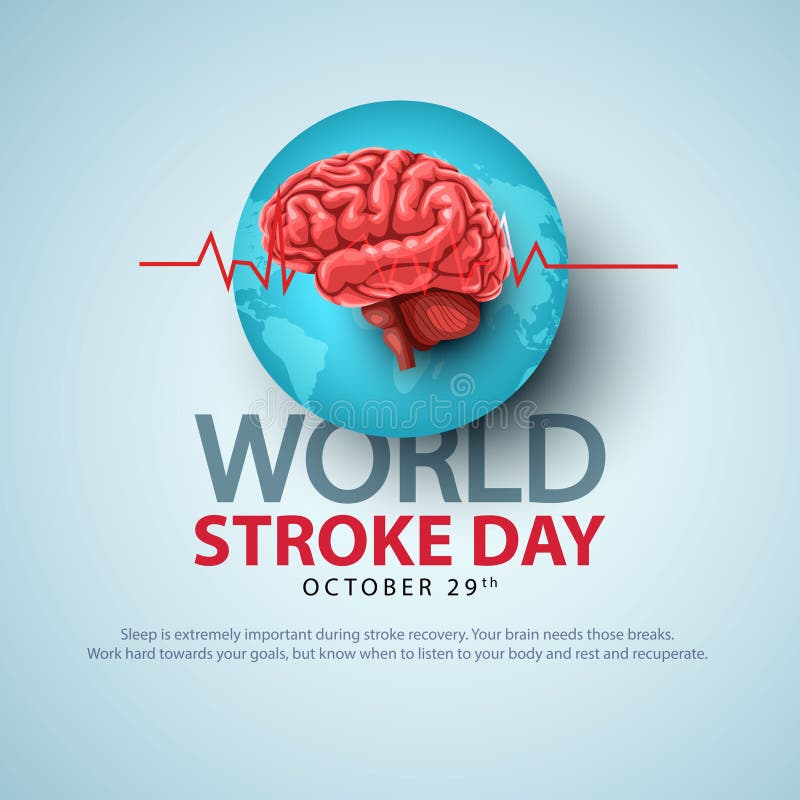 World Stroke Day with Red Brain and World Sign. Abstract Vector ...