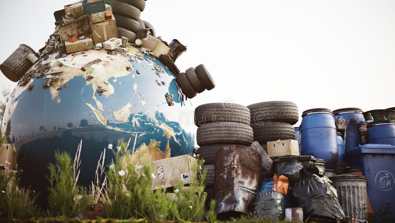 The World Surrounded by Garbage. Global Catastrophe Concept - 3D ...