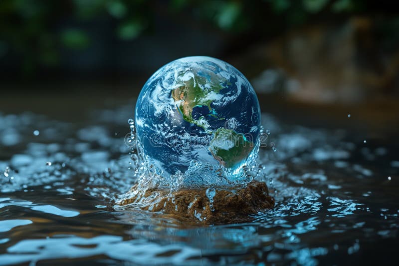 World Surrounded by Water, a 3D Globe Reflecting the Blue Skies ...