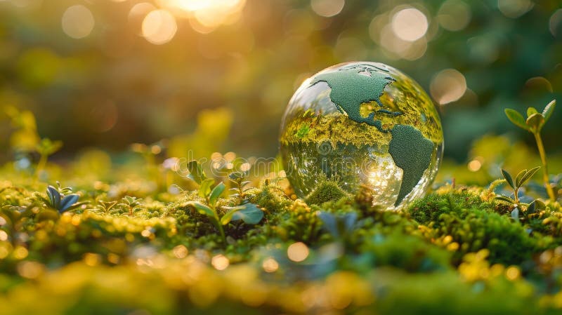 World Sustainable Environment Concept with Crystal Globe Putting on ...