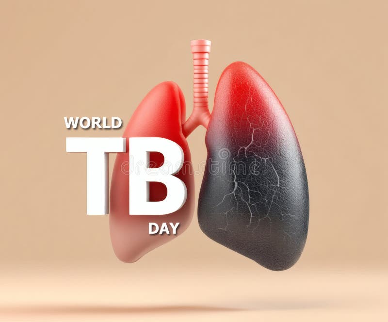 World TB Day Awareness 3D Sleek Red & Black Lung with Bold TB Text on ...