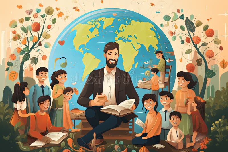 World Teachers Day Flat Illustration and School Teachers Blackboard ...