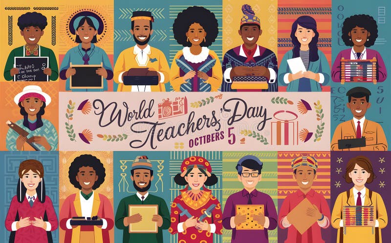 World Teachers Day, 5 October Stock Illustration - Illustration of book ...
