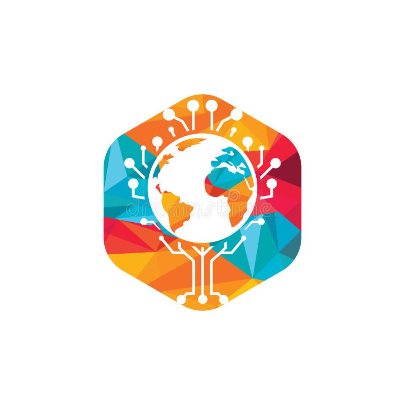 World Tech Vector Logo Design Template. Globe and Tech Tree Icon Design ...
