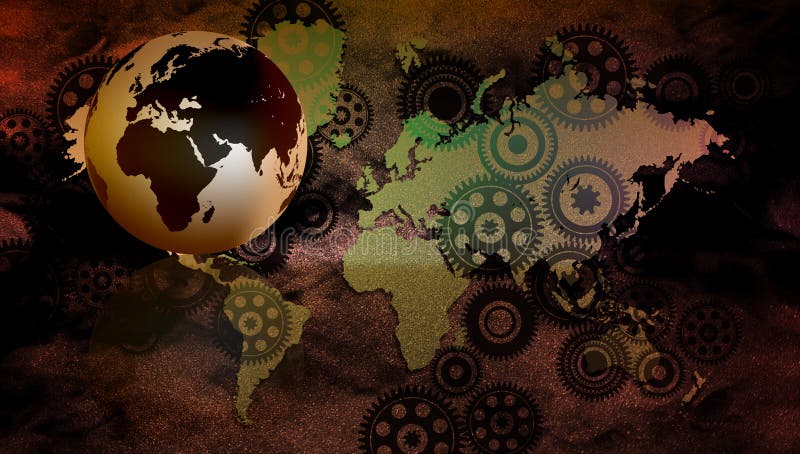 World Technology Business Banner Cogs Background. Connected Technology ...