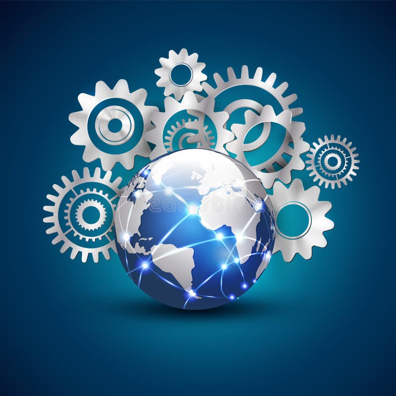 Golden Earth Globe with Metal Gears Stock Illustration - Illustration ...