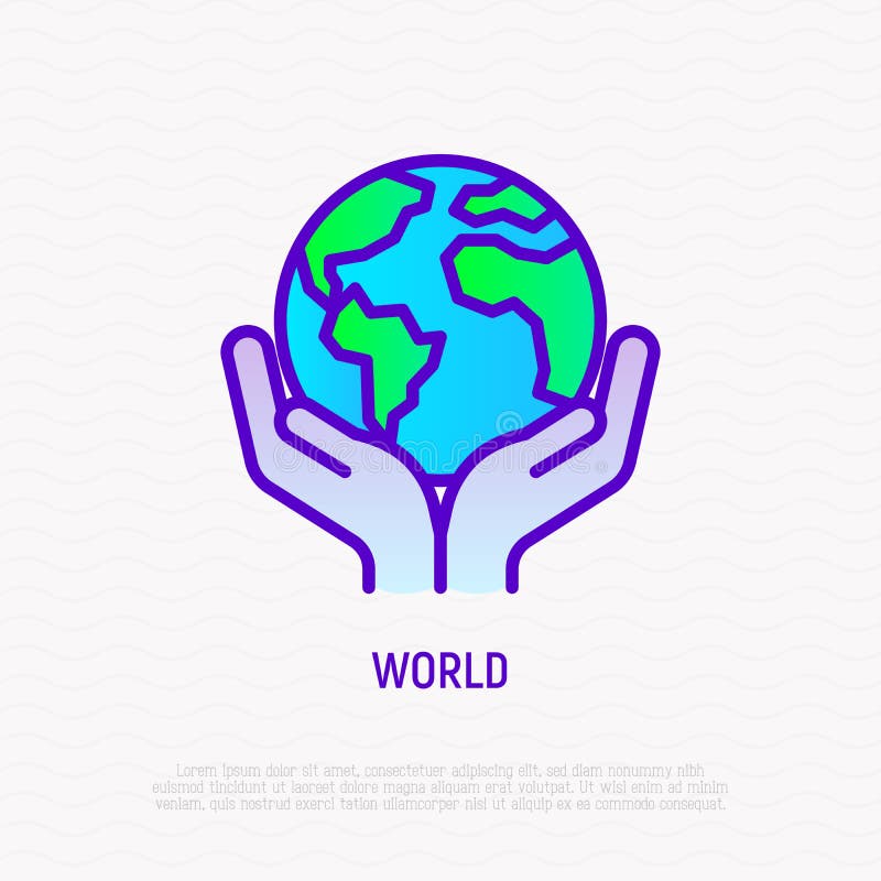 World Thin Line Icon: Hands Holding the Globe. Modern Vector ...